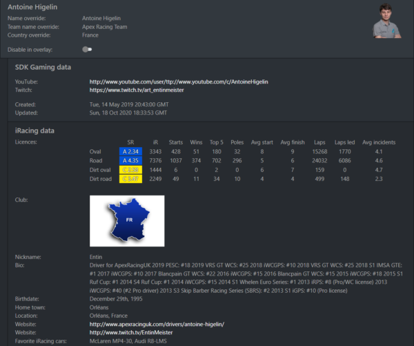 Driver Info Web App - SDK Gaming