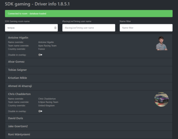 Driver Info Web App - SDK Gaming